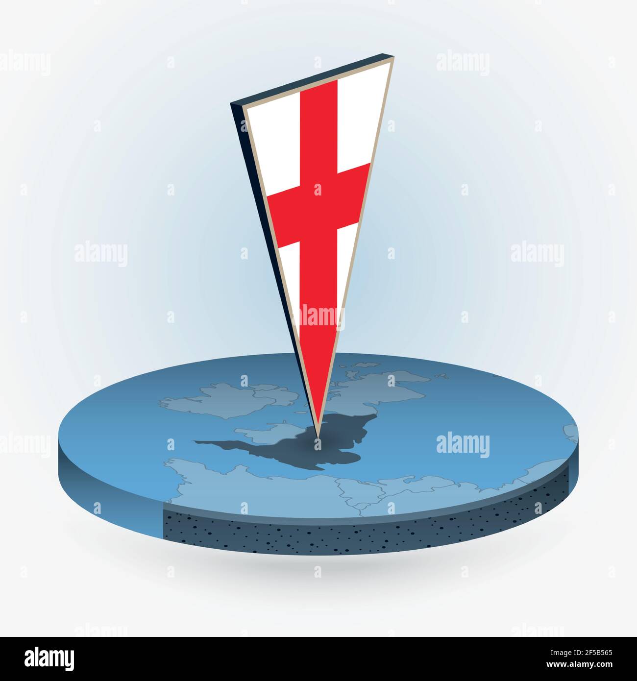 England map in round isometric style with triangular 3D flag of England ...