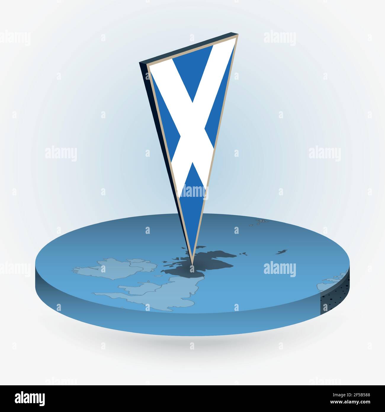 Scotland map in round isometric style with triangular 3D flag of ...