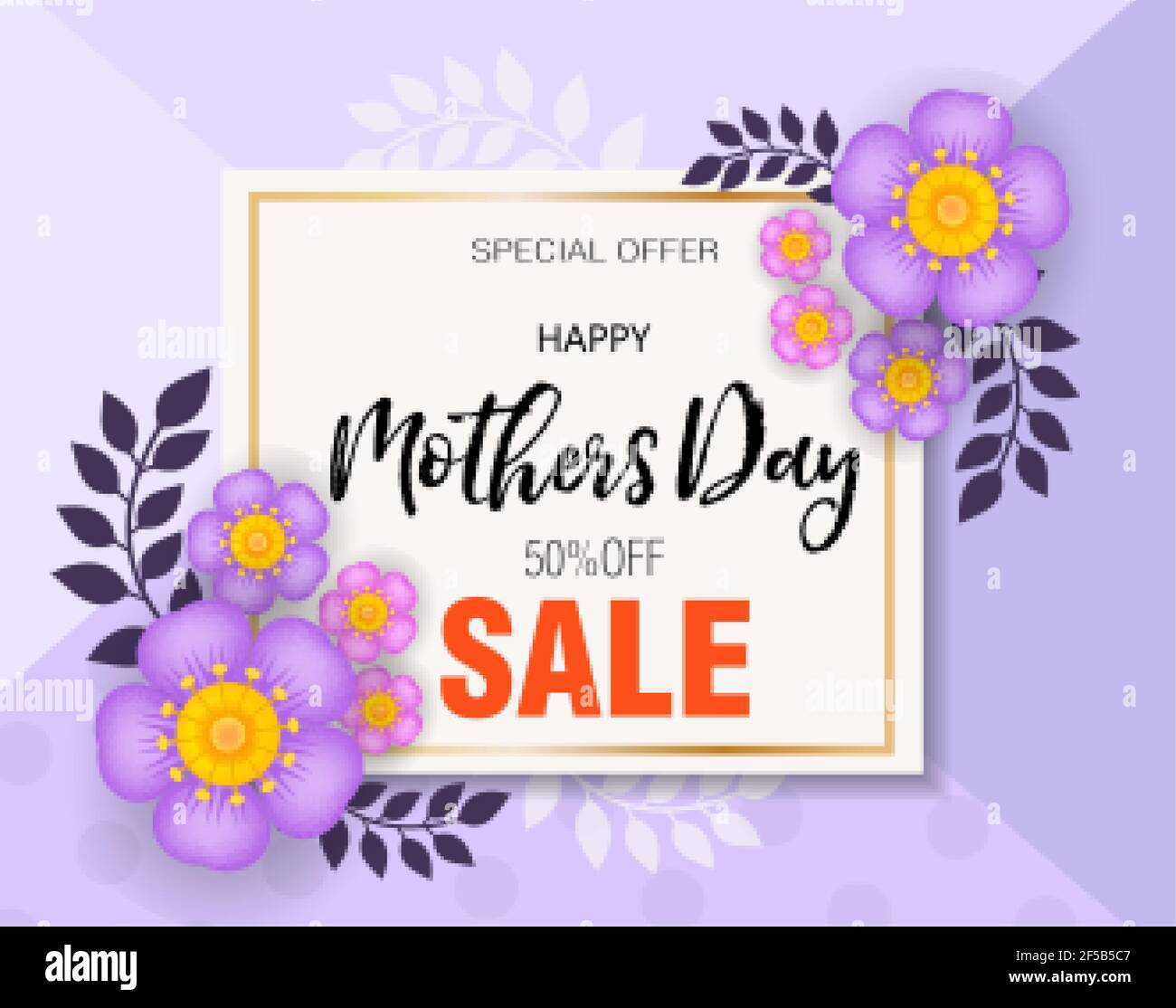 Happy mothers day greeting card with flowers, discount promotion poster ...