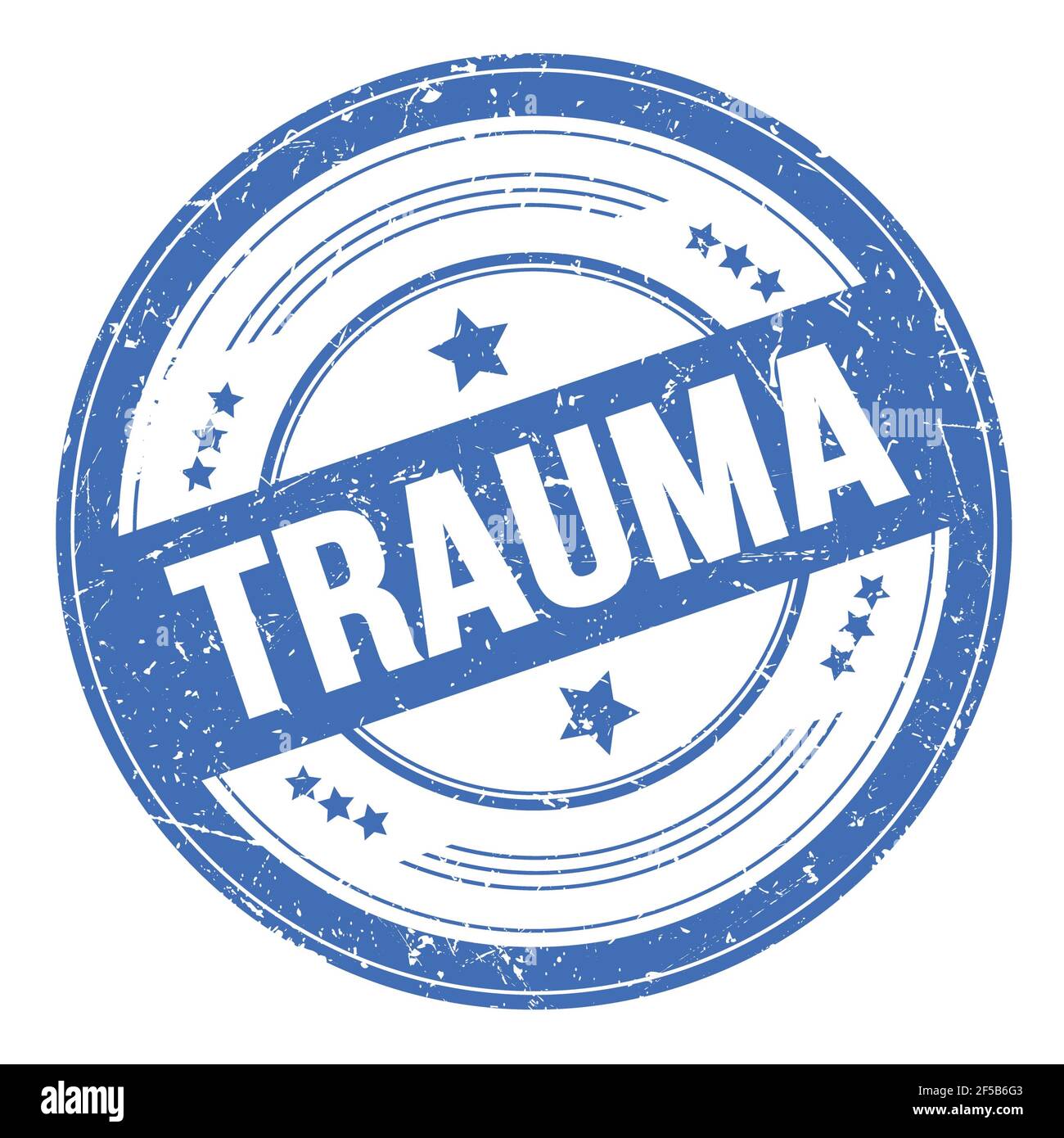TRAUMA text on blue round grungy texture stamp Stock Photo - Alamy