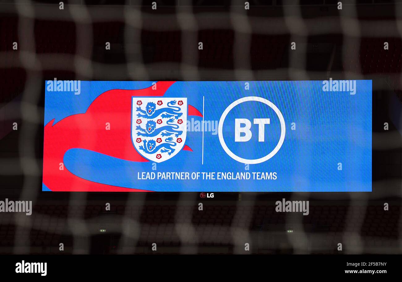 The England lead sponsors BT displayed on the big screen during the ...