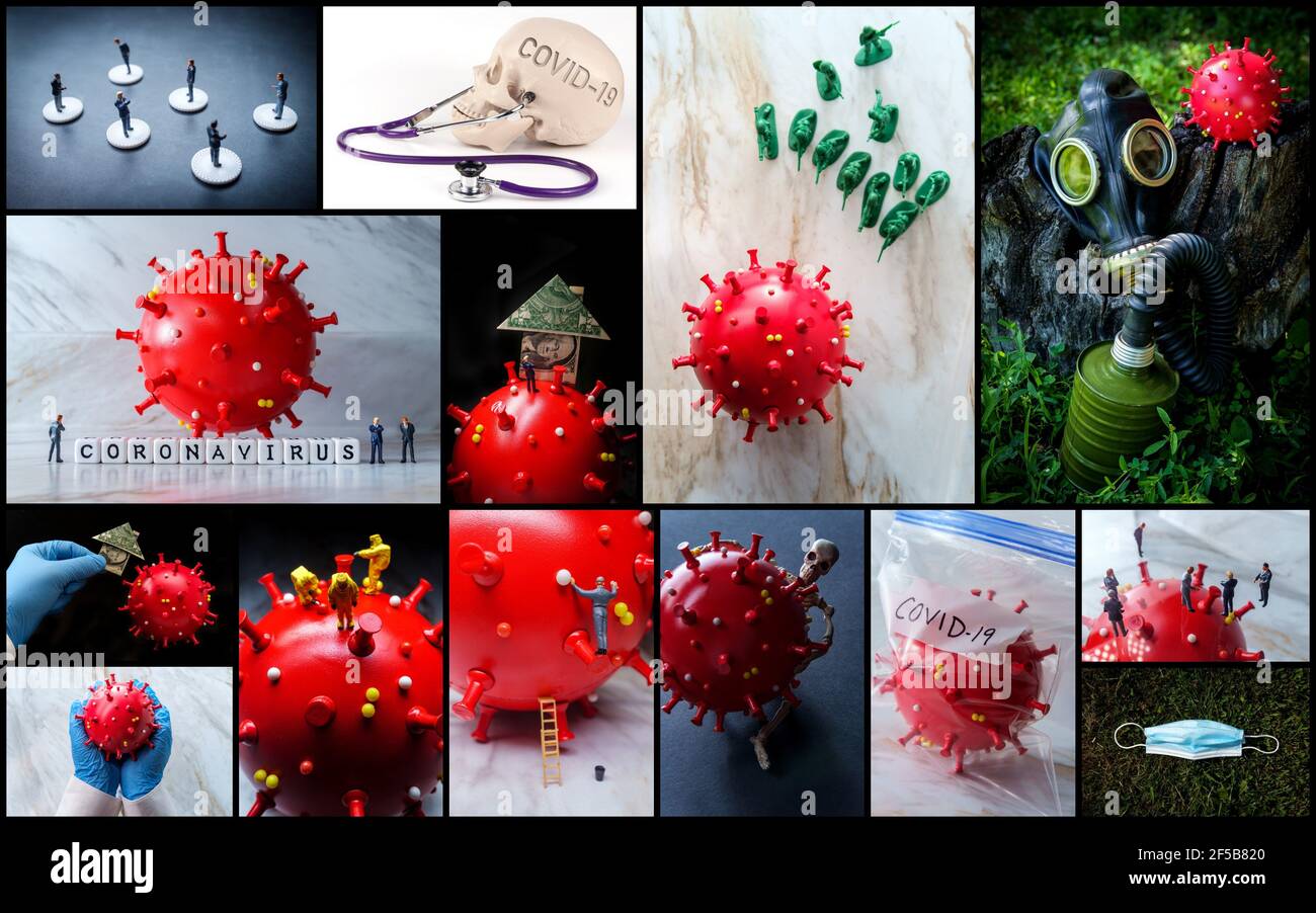 Large collage of deadly coronavirus epidemic imagery including ...
