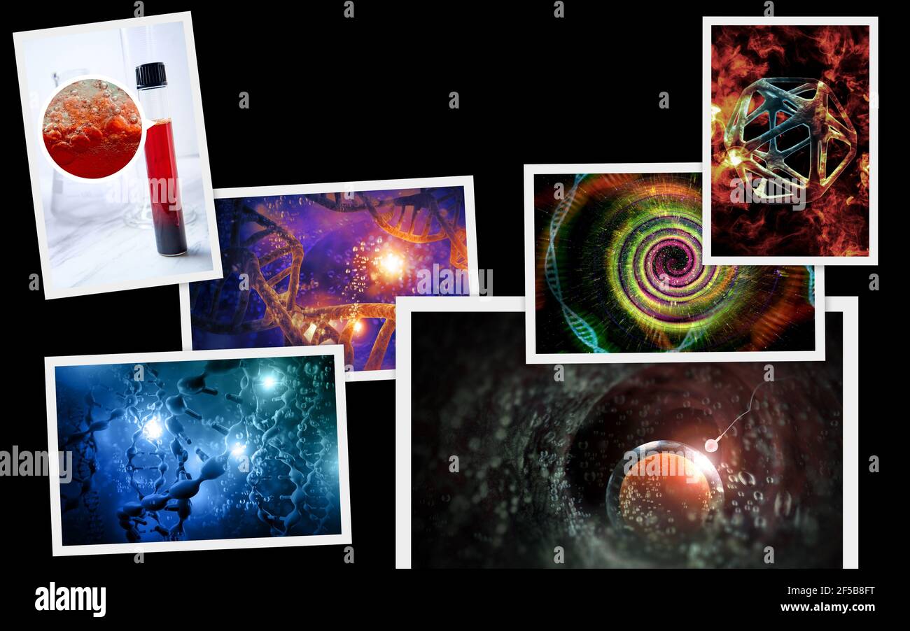 DNA strand collage with vibrant colors genetics background 3D ...