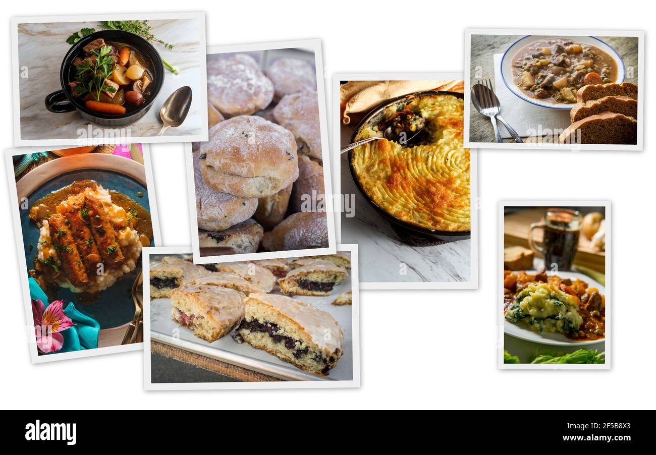 Variety of authentic popular Irish foods as cuisine collage Stock Photo ...