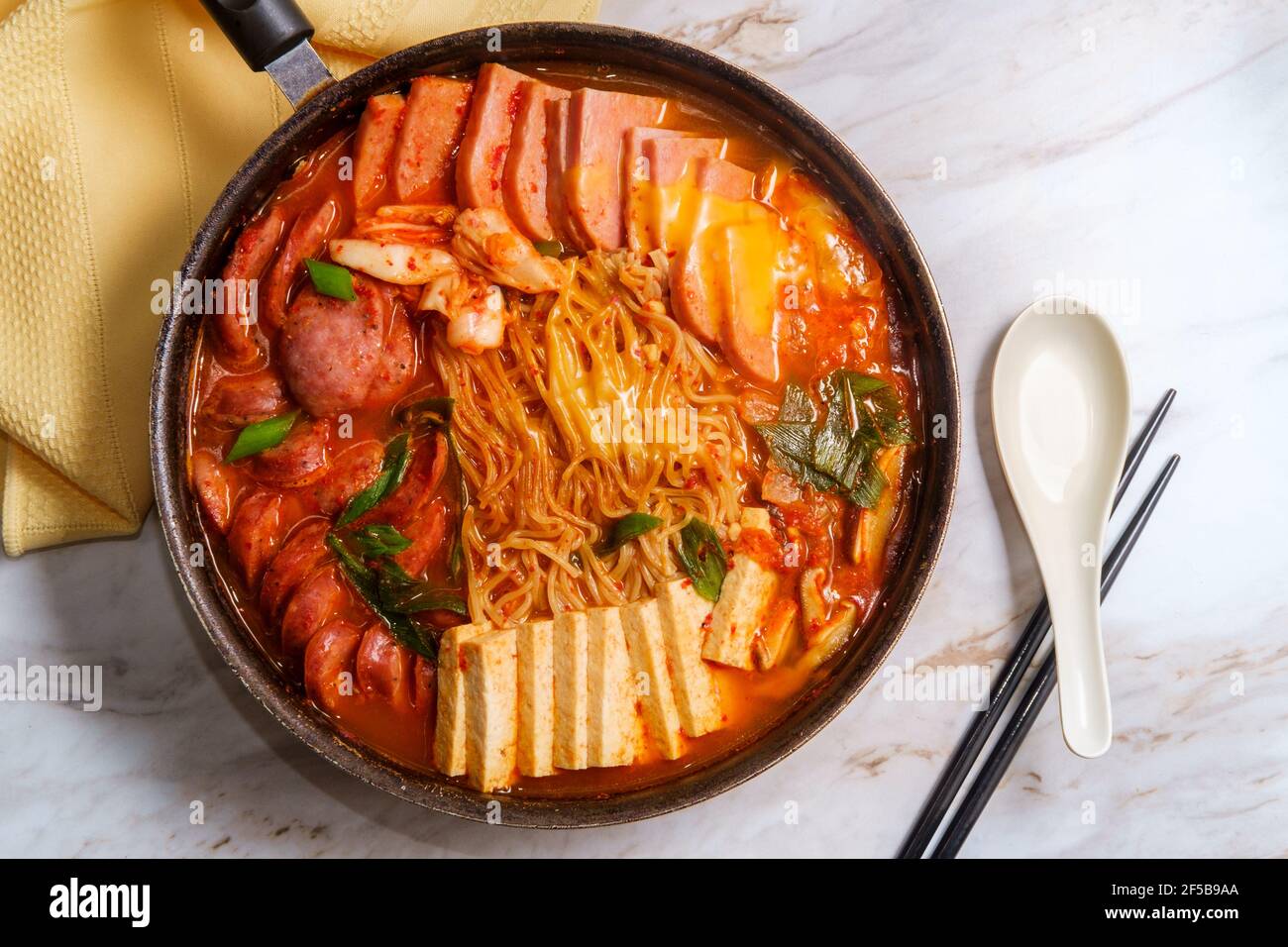 Korean comfort food army base stew also known as Budae-jjigae with ...
