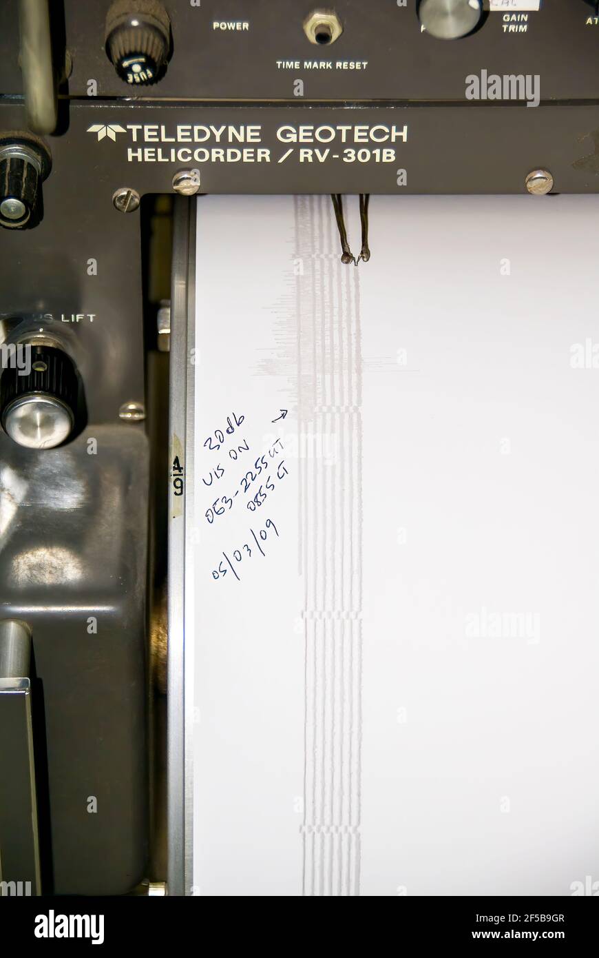 Inside the Rabaul Volcanological Observatory, seismographs record the ...