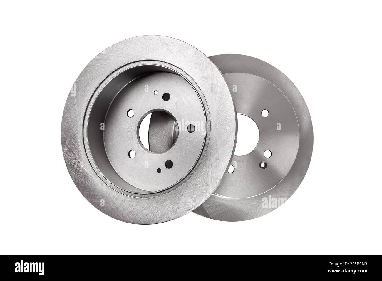 2 brake discs lies one on top of the other, car spare parts top view ...