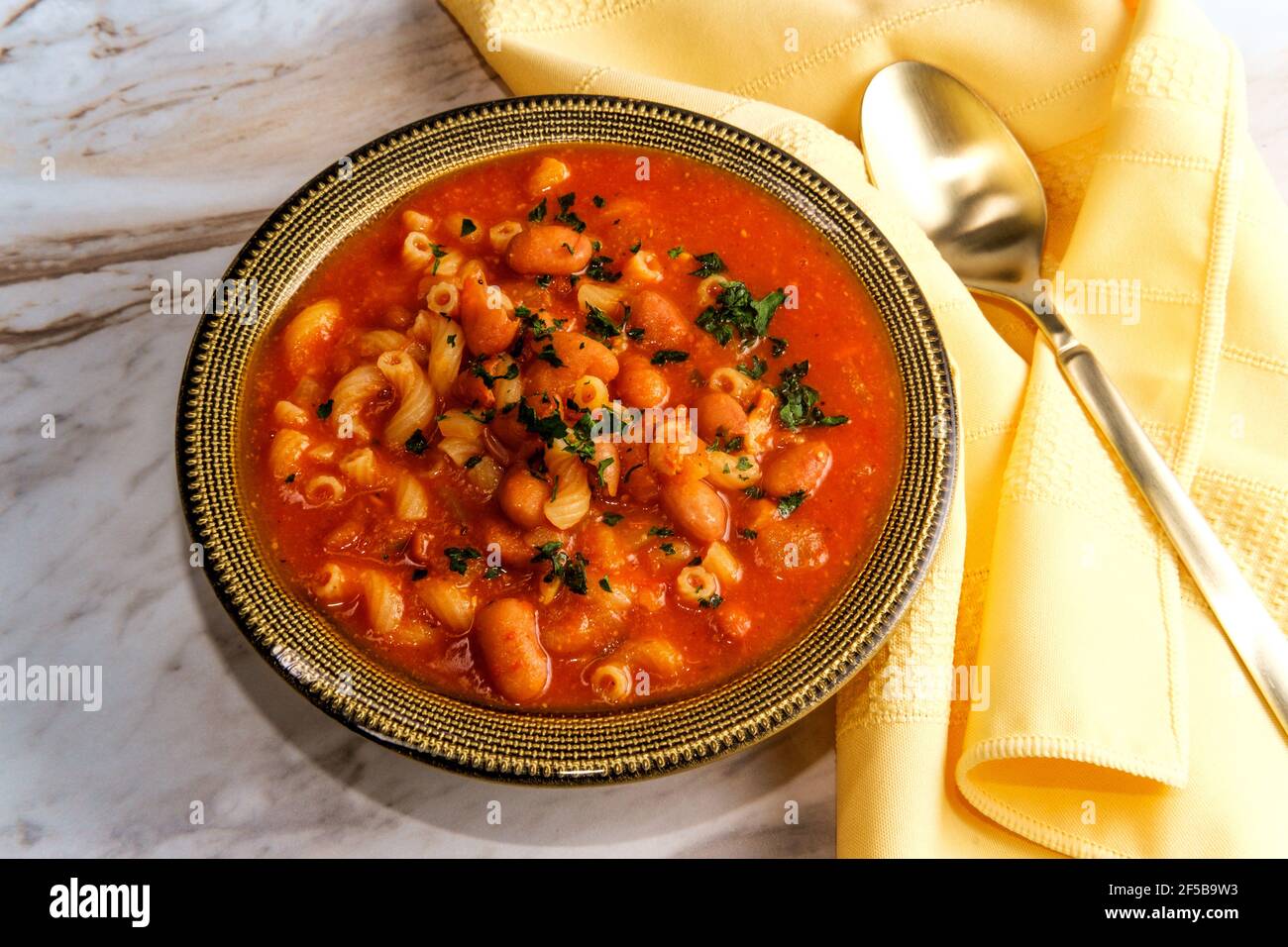 Traditional Italian peasant bean soup pasta e fagioli with elbow ...