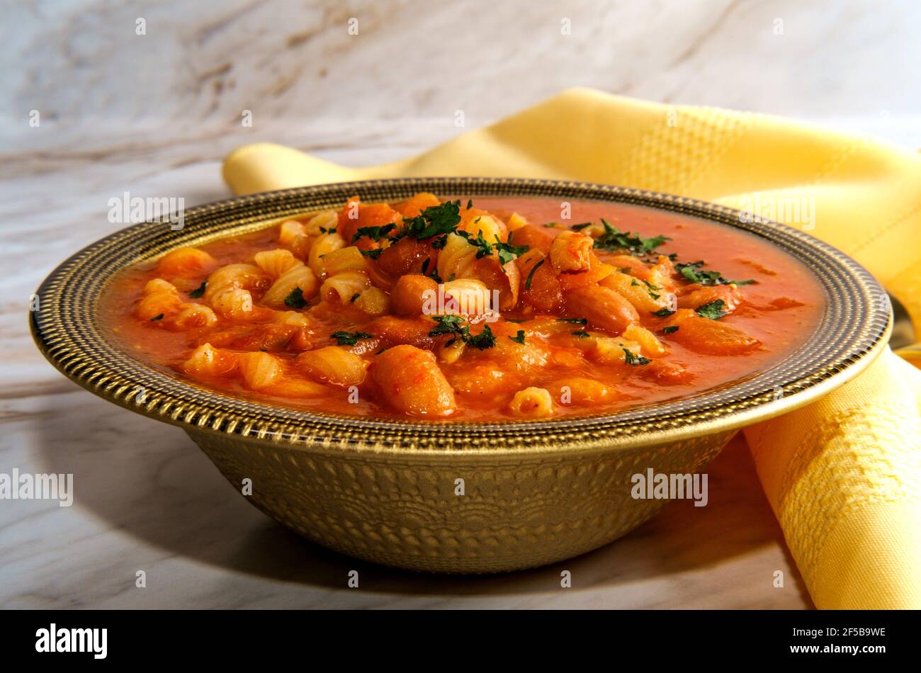 Traditional Italian peasant bean soup pasta e fagioli with elbow ...