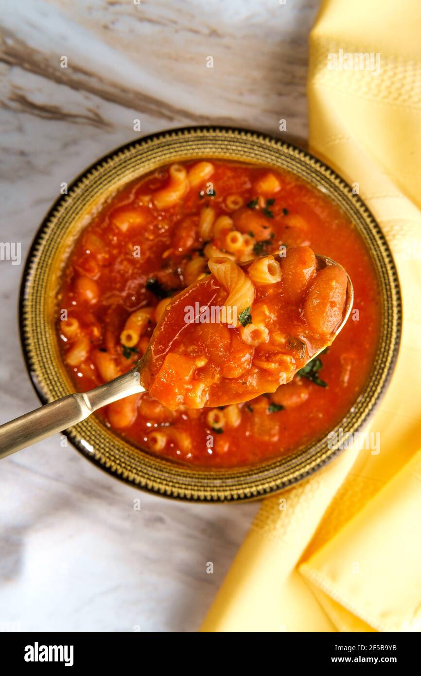 Traditional Italian peasant bean soup pasta e fagioli with elbow ...