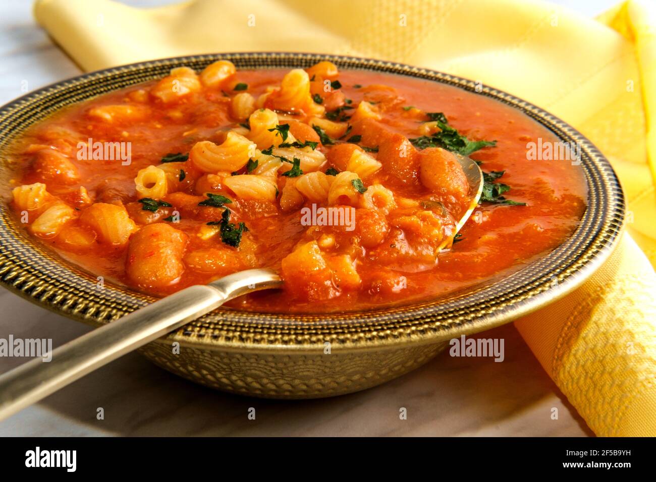 Traditional Italian peasant bean soup pasta e fagioli with elbow ...