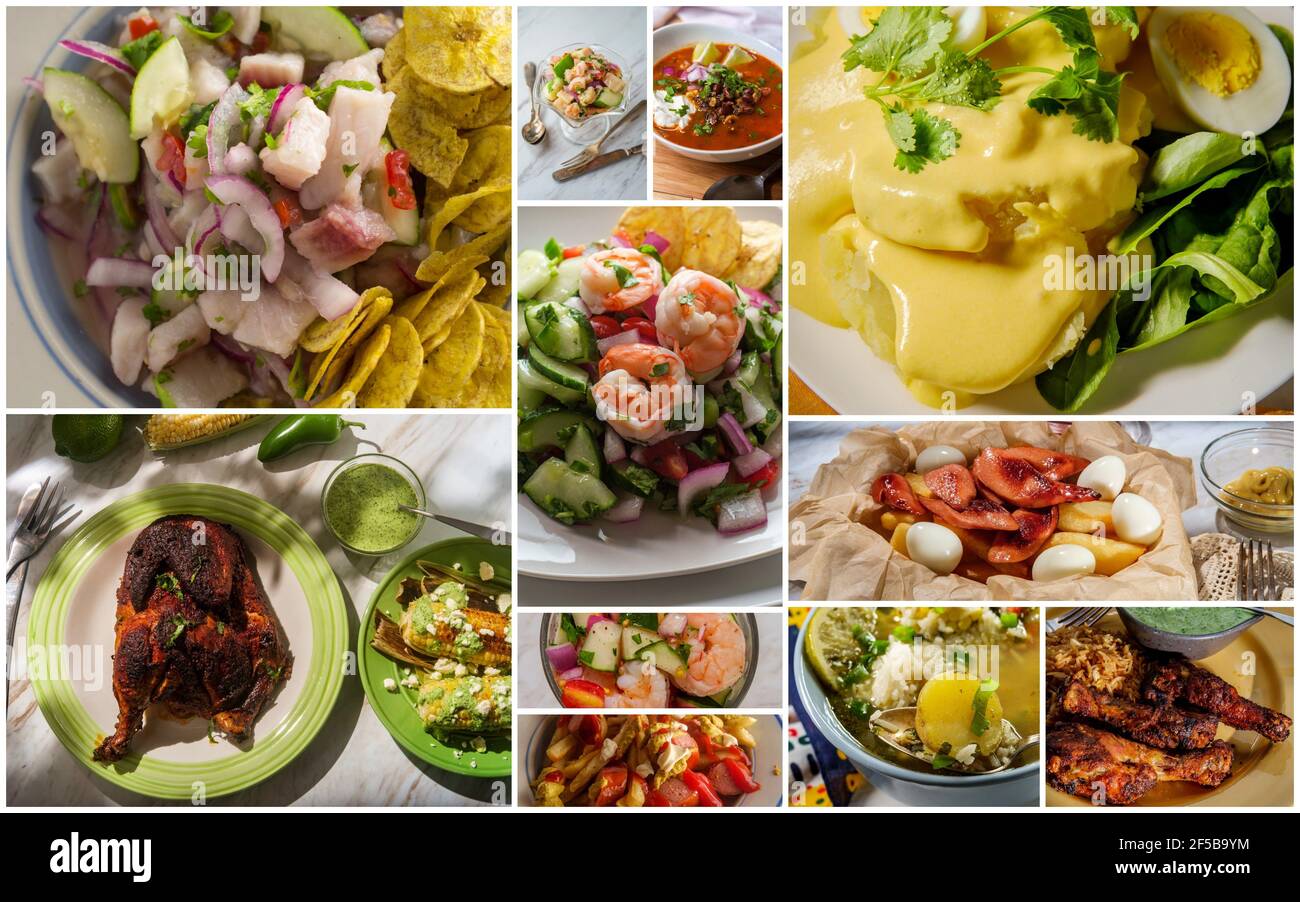 Peruvian cuisine collage for recipes or menu background Stock Photo - Alamy