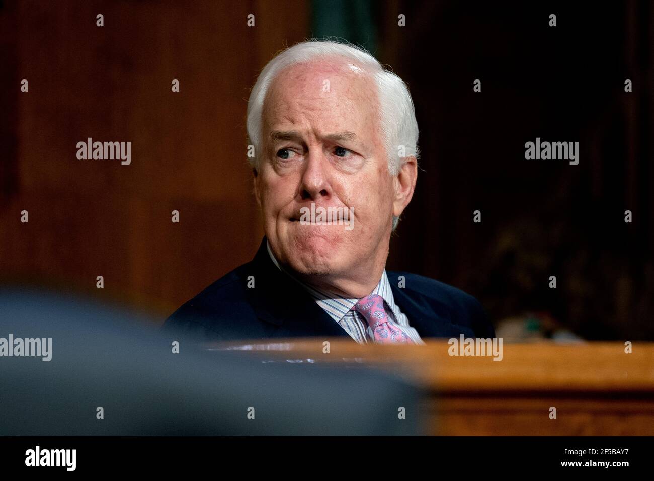 United States Senator John Cornyn (Republican of Texas) listens during ...