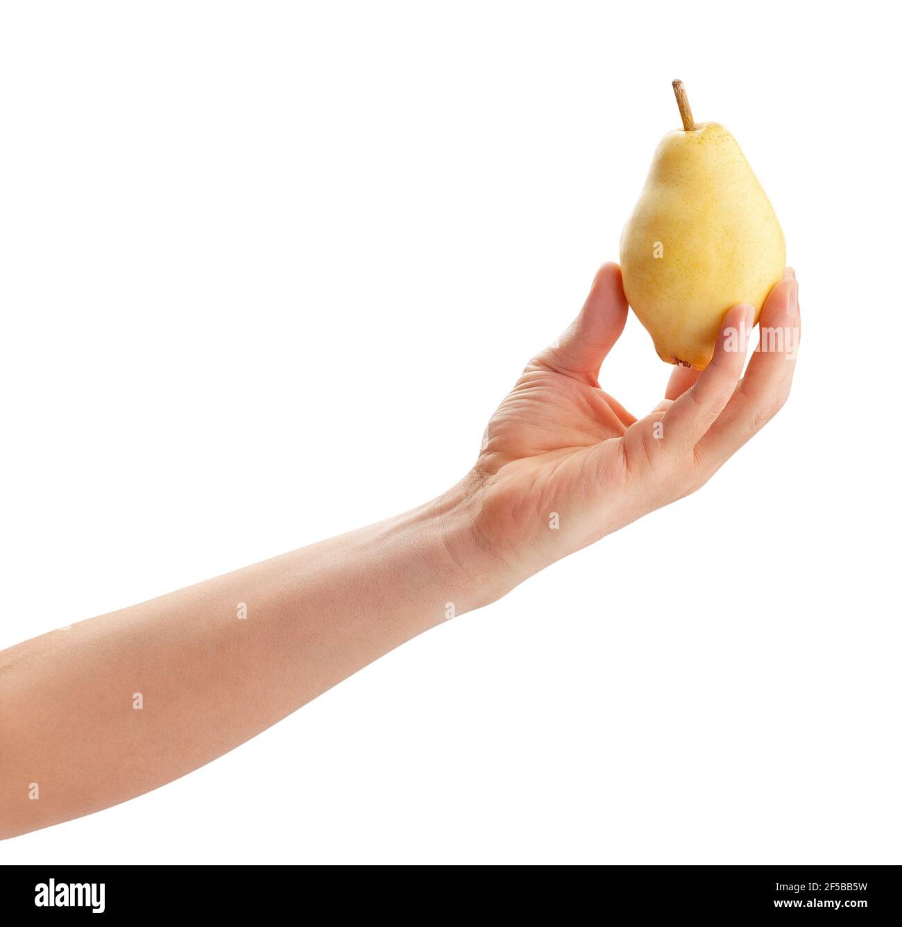 duchess pear in hand path isolated on white Stock Photo - Alamy