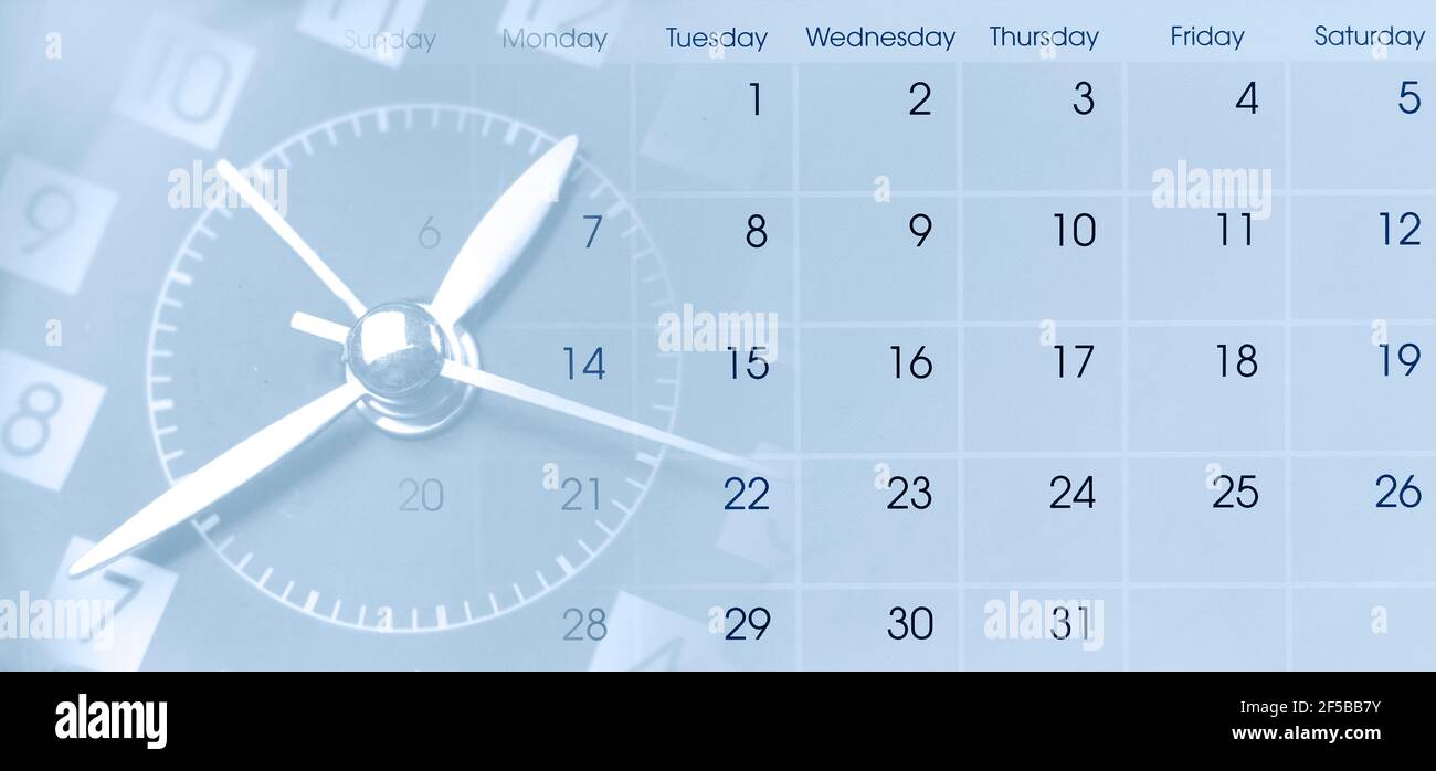 Clock face and calendar composite Stock Photo - Alamy