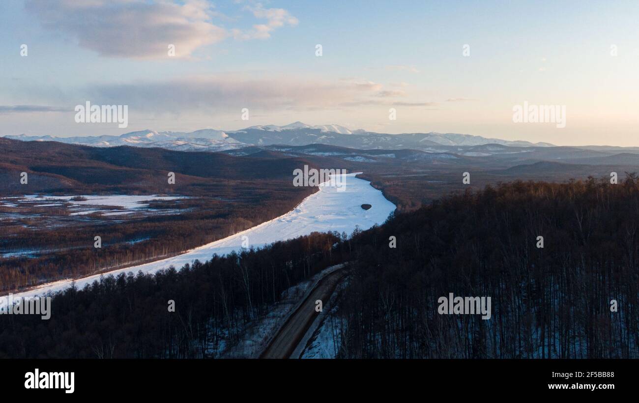 taiga far East of Russia . Amgun river top view Stock Photo - Alamy
