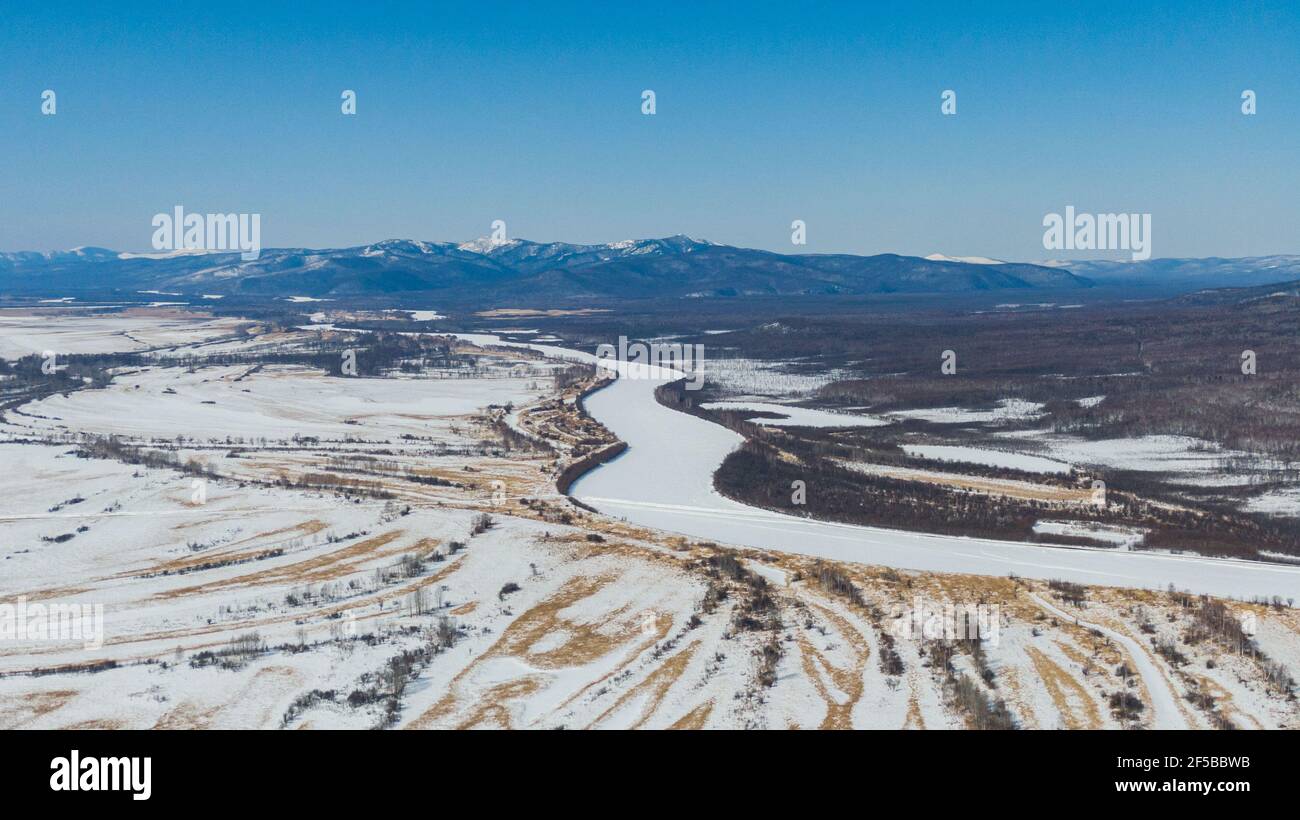 taiga far East of Russia . Amgun river top view Stock Photo - Alamy