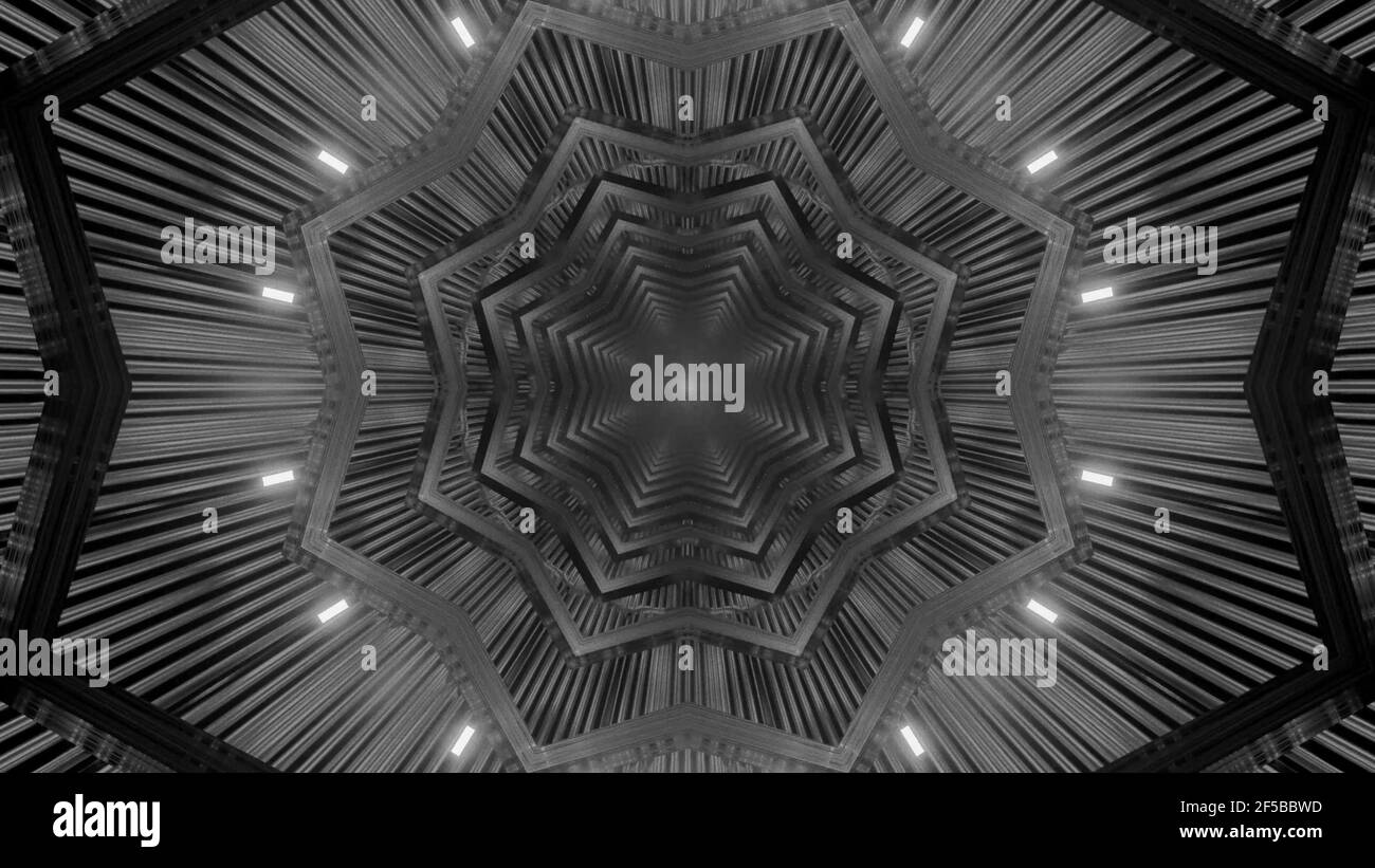 3D rendering of geometric shapes surrounded by white neon lights Stock ...