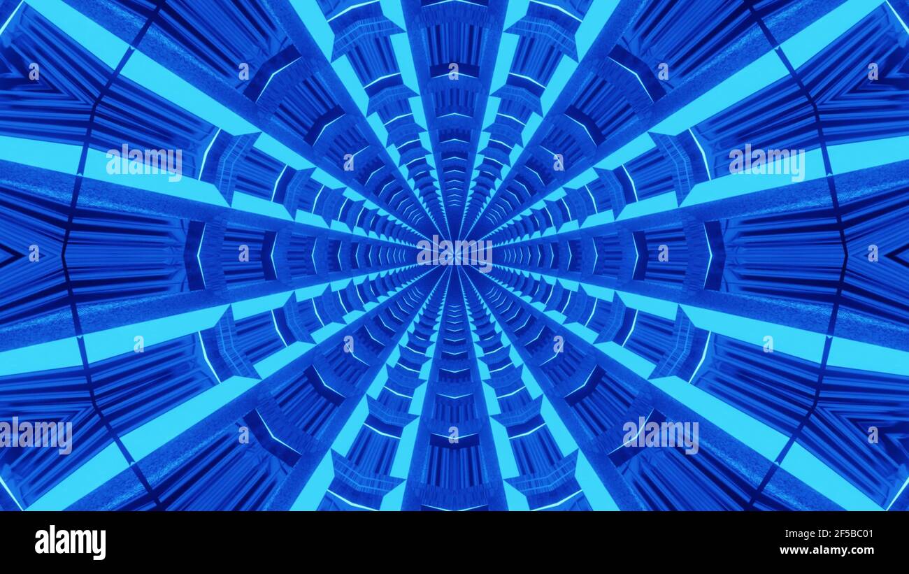 3D rendering of geometric shapes surrounded by blue neon lights Stock ...