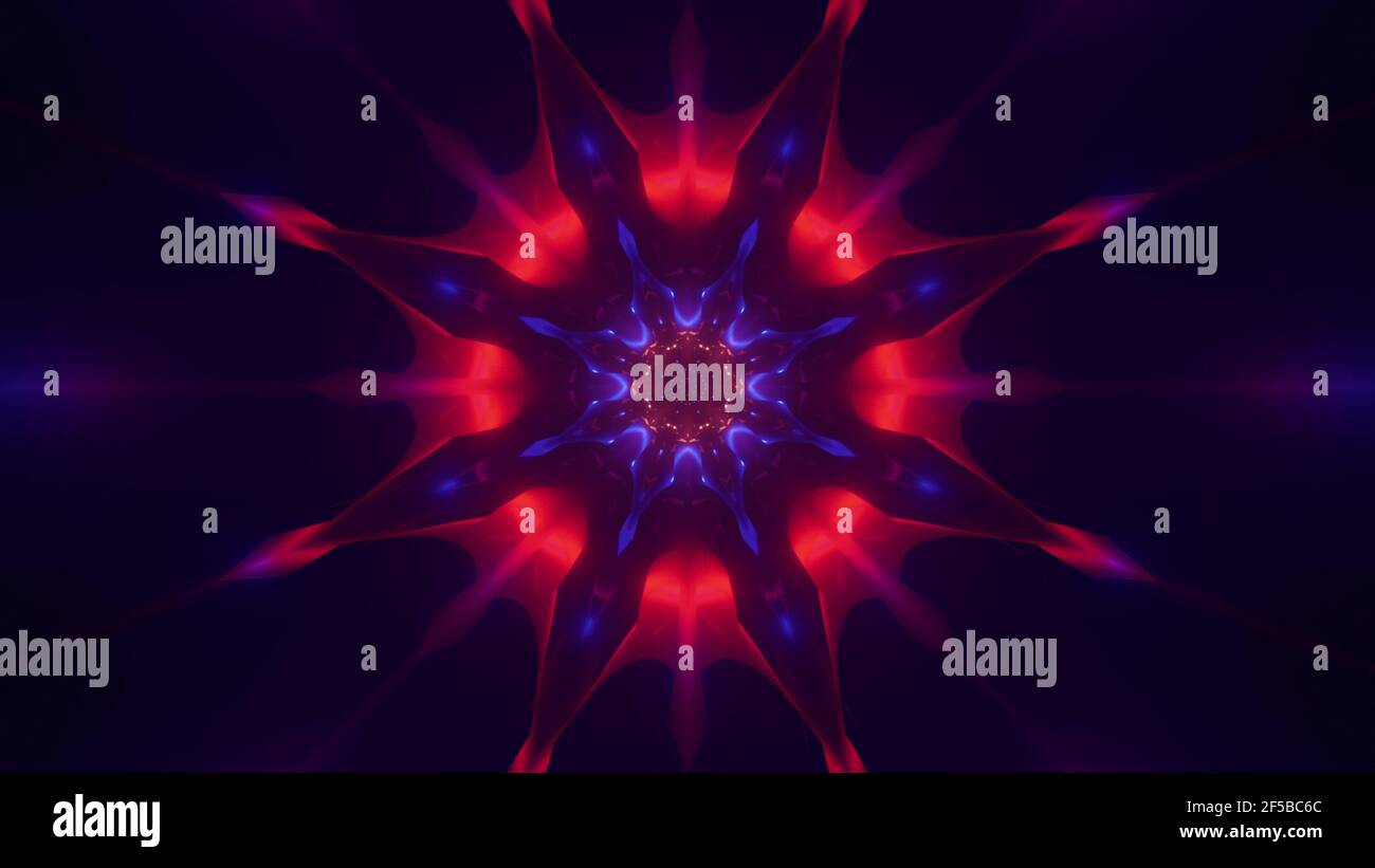 3D rendering of cool futuristic kaleidoscopic patterns in red and blue ...