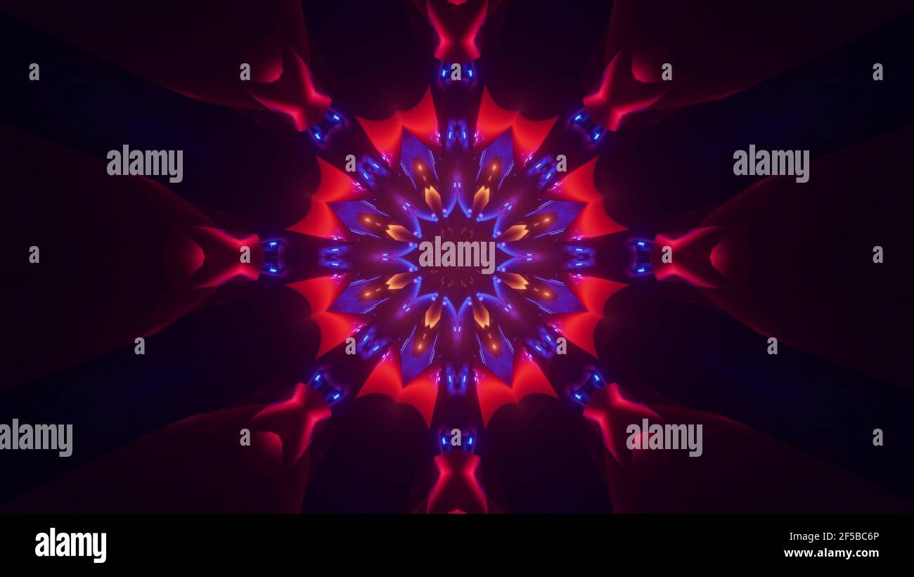 3D rendering of cool futuristic kaleidoscopic patterns in red and blue ...