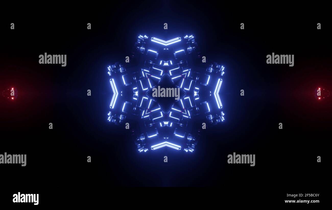 3D rendering of cool futuristic kaleidoscopic patterns in blue and red ...