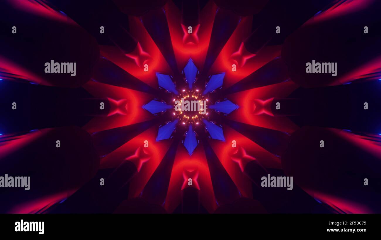 3D rendering of cool futuristic kaleidoscopic patterns in red and blue ...