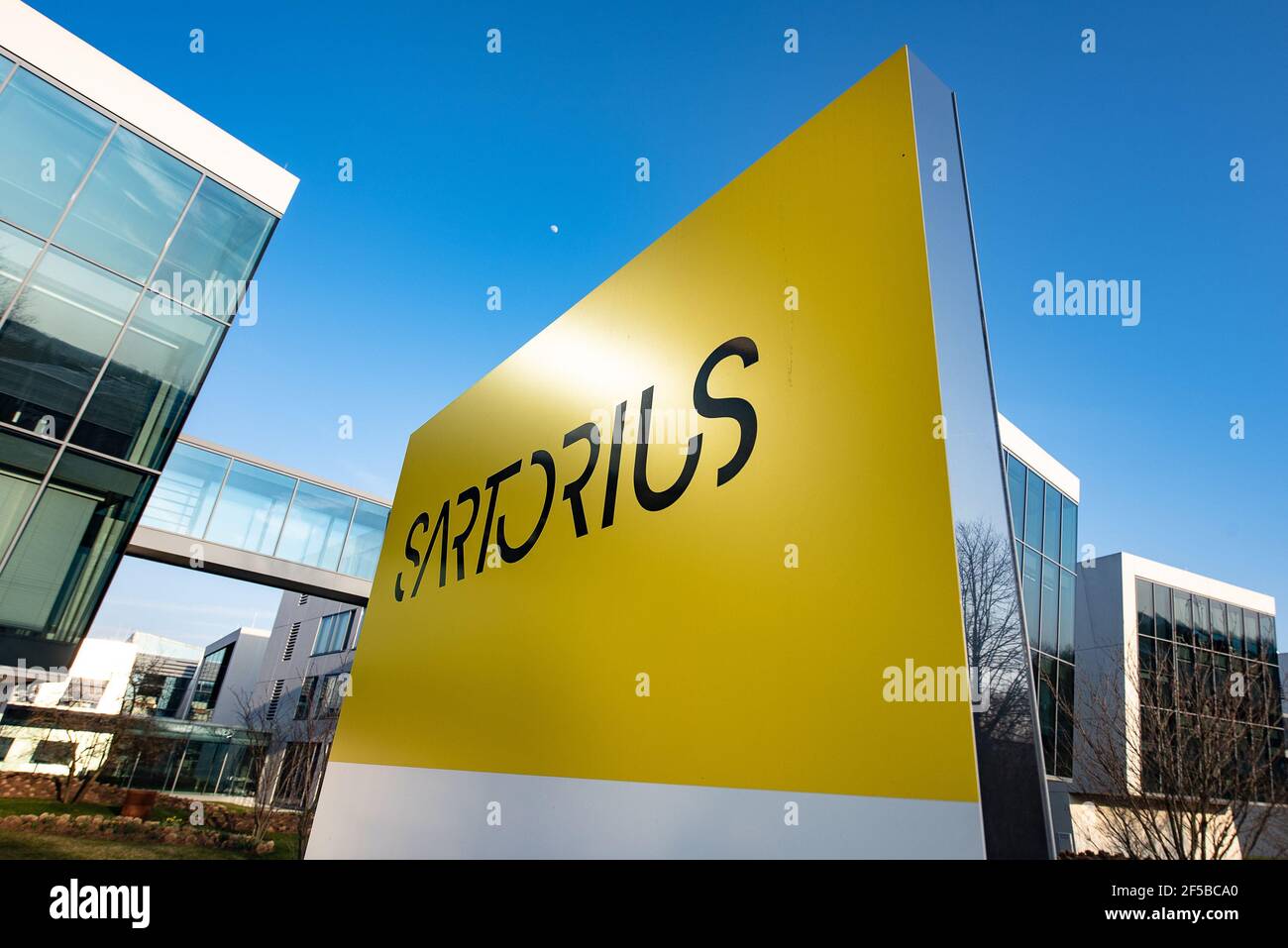 25 March 2021, Lower Saxony, Göttingen: The Sartorius logo can be seen ...