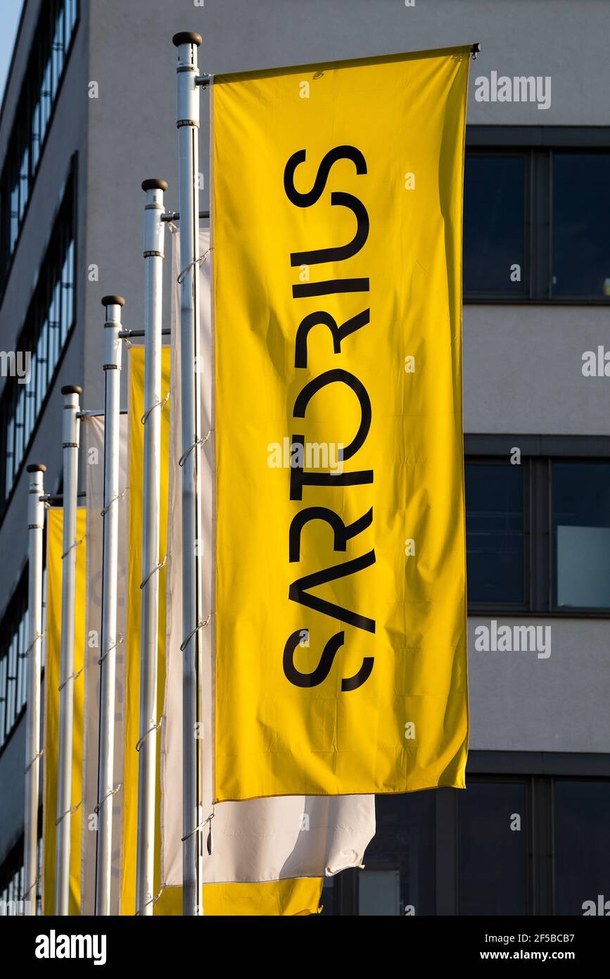25 March 2021, Lower Saxony, Göttingen: The Sartorius logo can be seen ...