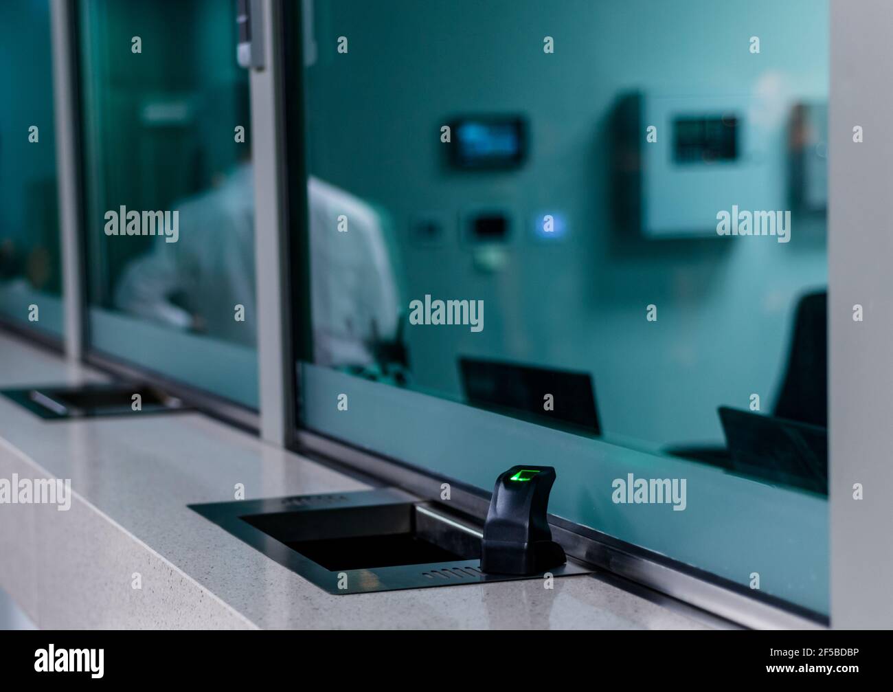 Desk for information with security personnel for instructing and ...