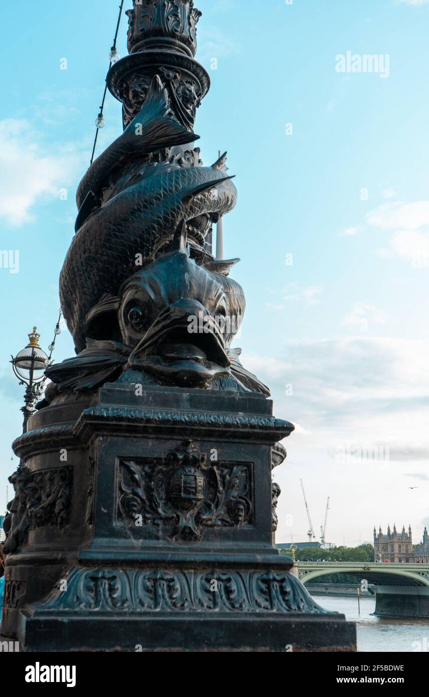 Vertical shot of the Dolphin Lamp Post in London Stock Photo - Alamy