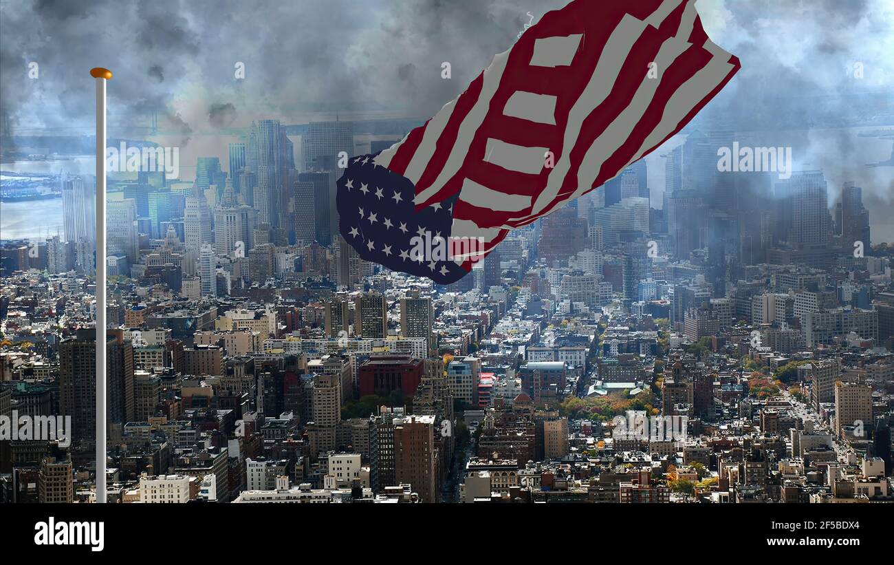 USA flag against storm in big city Stock Photo - Alamy
