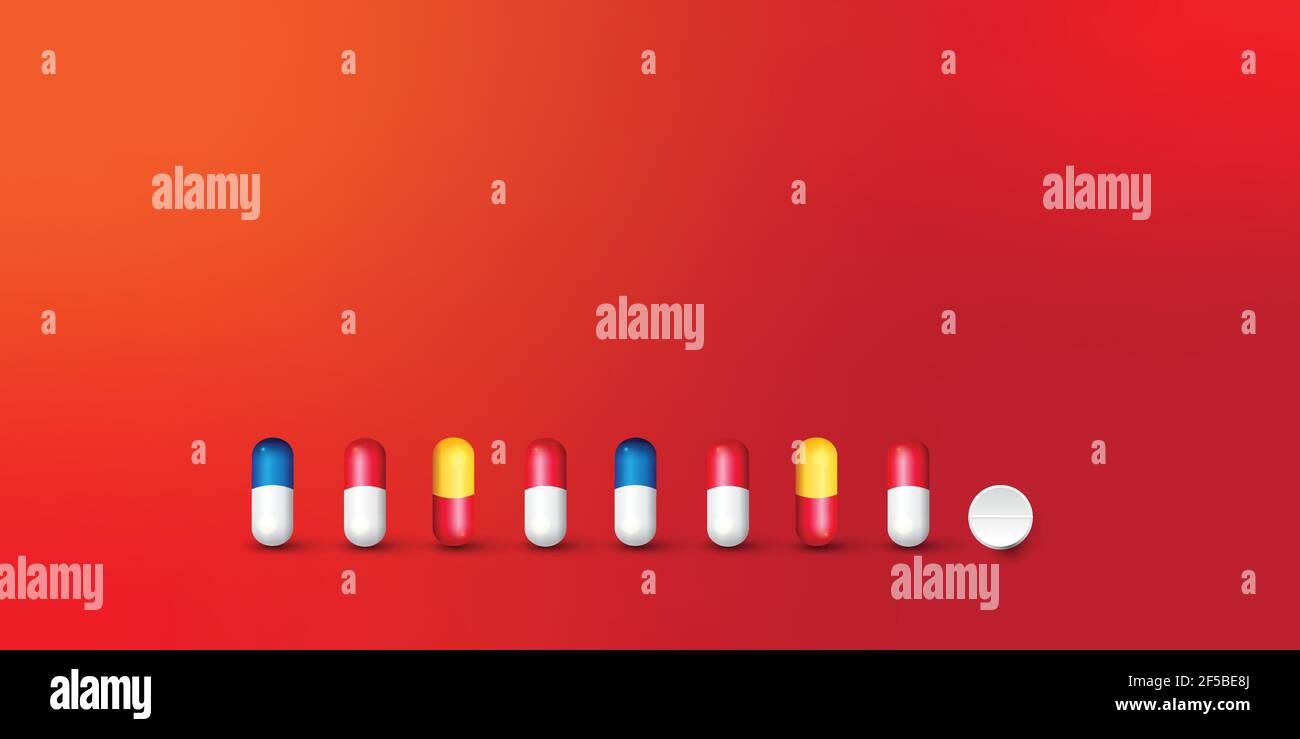 Pills. Medicine tablets isolated on background, different round and ...