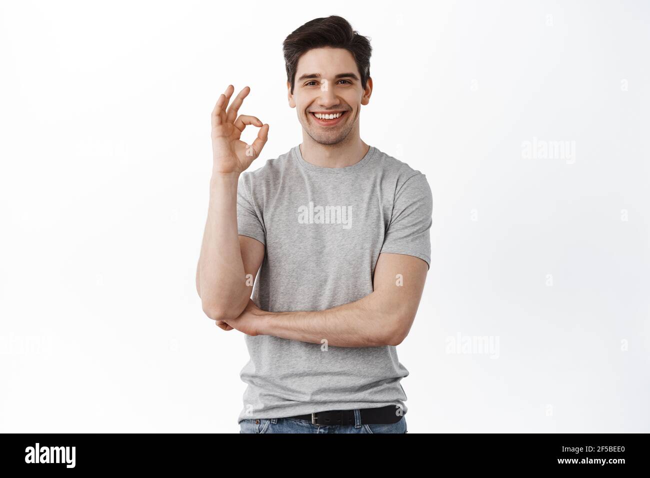 I will take care of everything rest. Portrait of polite handsome young ...