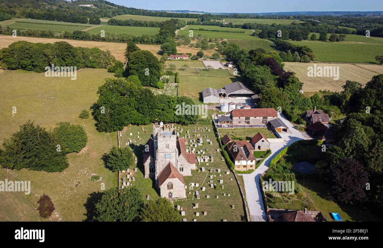 Aerial view of St Mary's and All Saints church in the village of Boxley ...