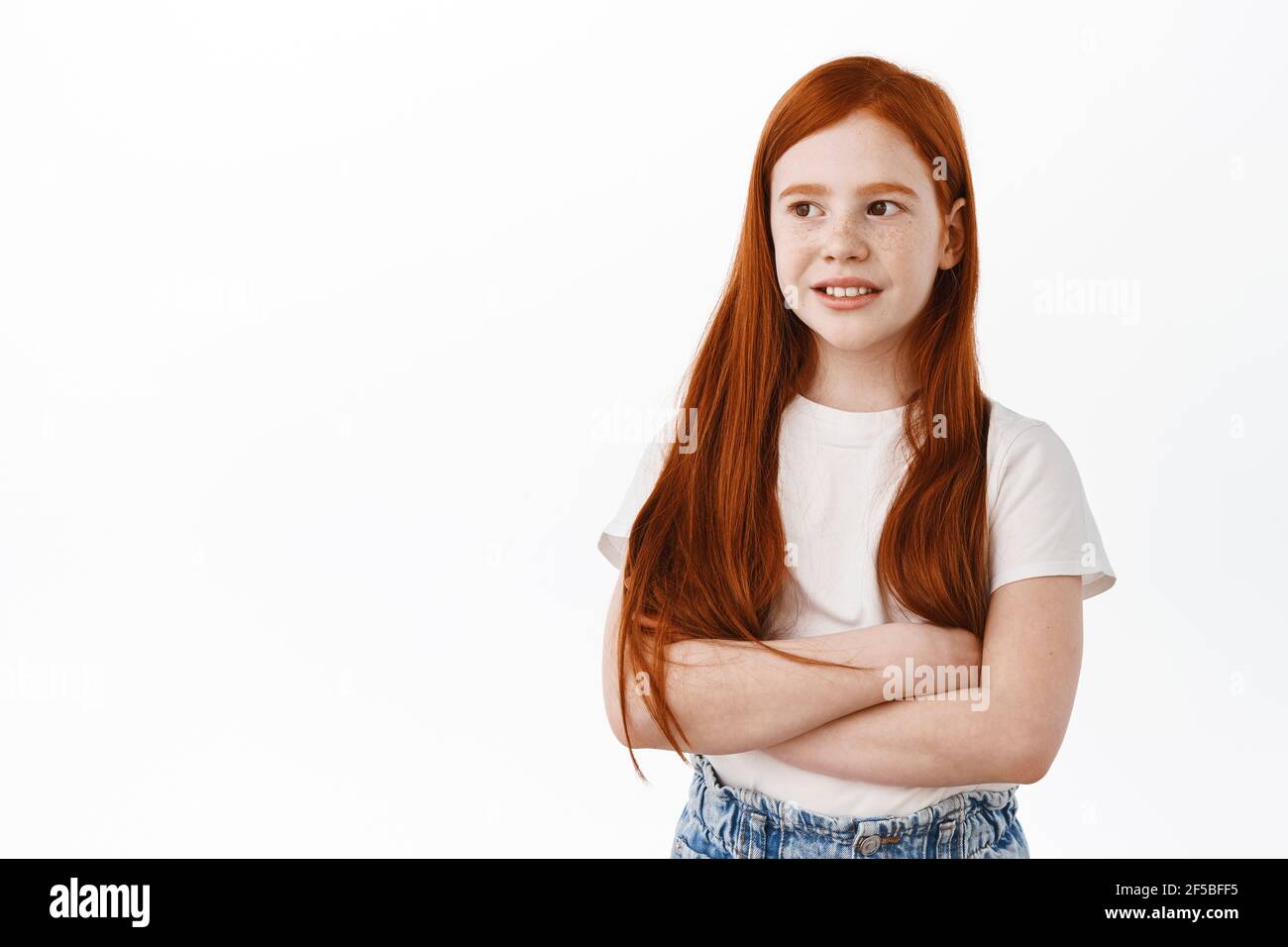 Adorable red head girl with freckles, little kid with ginger hair look ...