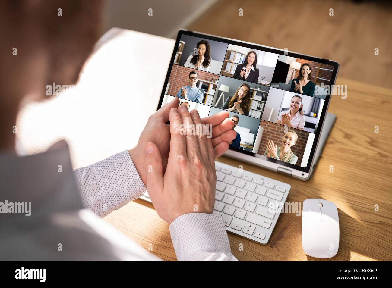 Virtual Conference Meeting Interview In Office Clapping Stock Photo - Alamy