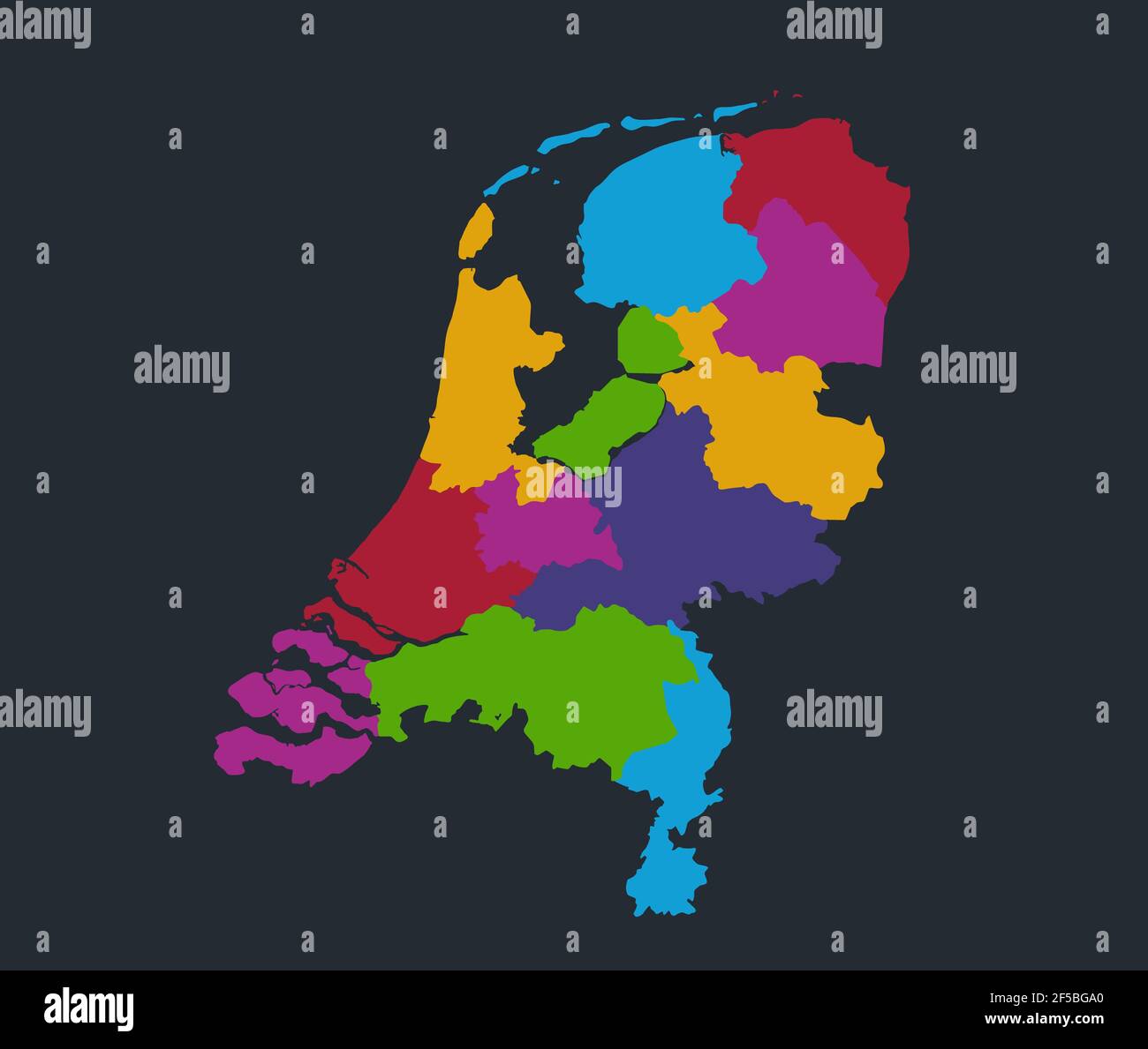 Infographics Netherlands map, flat design colors, individual regions ...