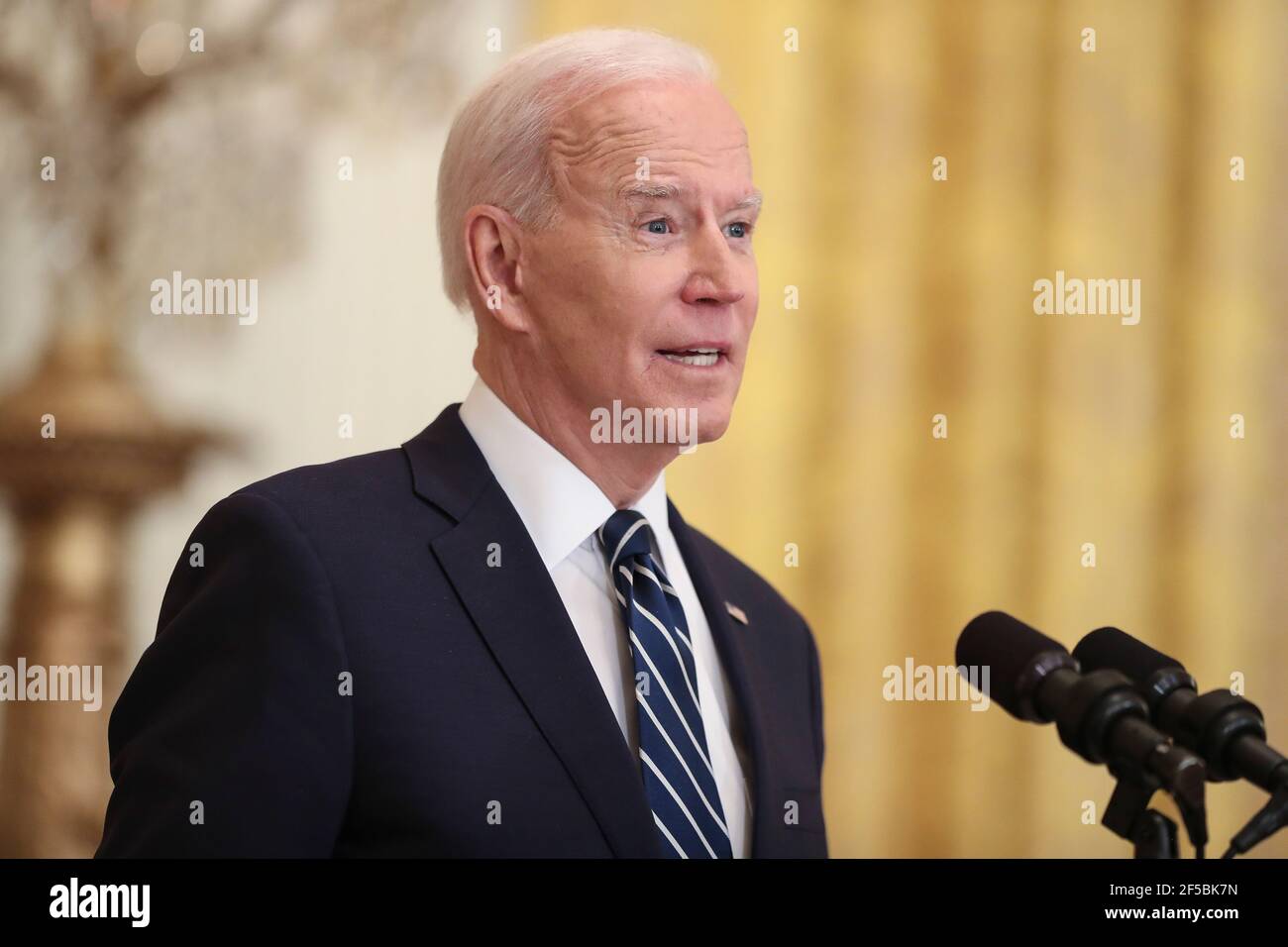 President Joe Biden speaks during the first formal press conference of ...