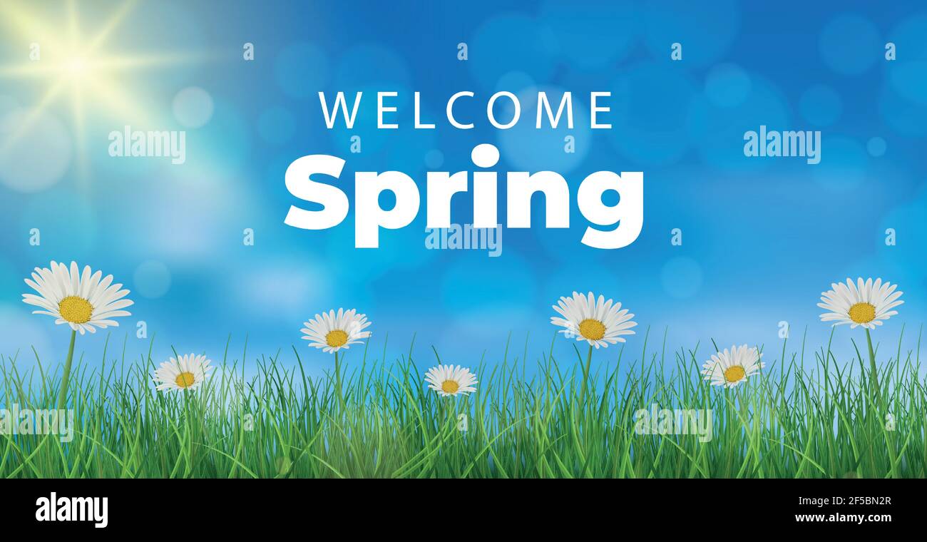 Welcome spring bright sunny background poster - Vector illustration ...