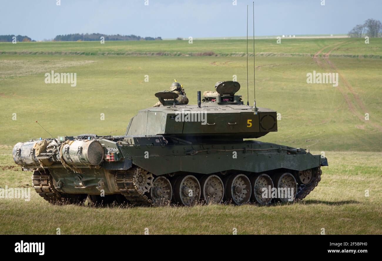 British Army Challenger 2 Main Battle Tank on exercise in a demonstration of firepower ...
