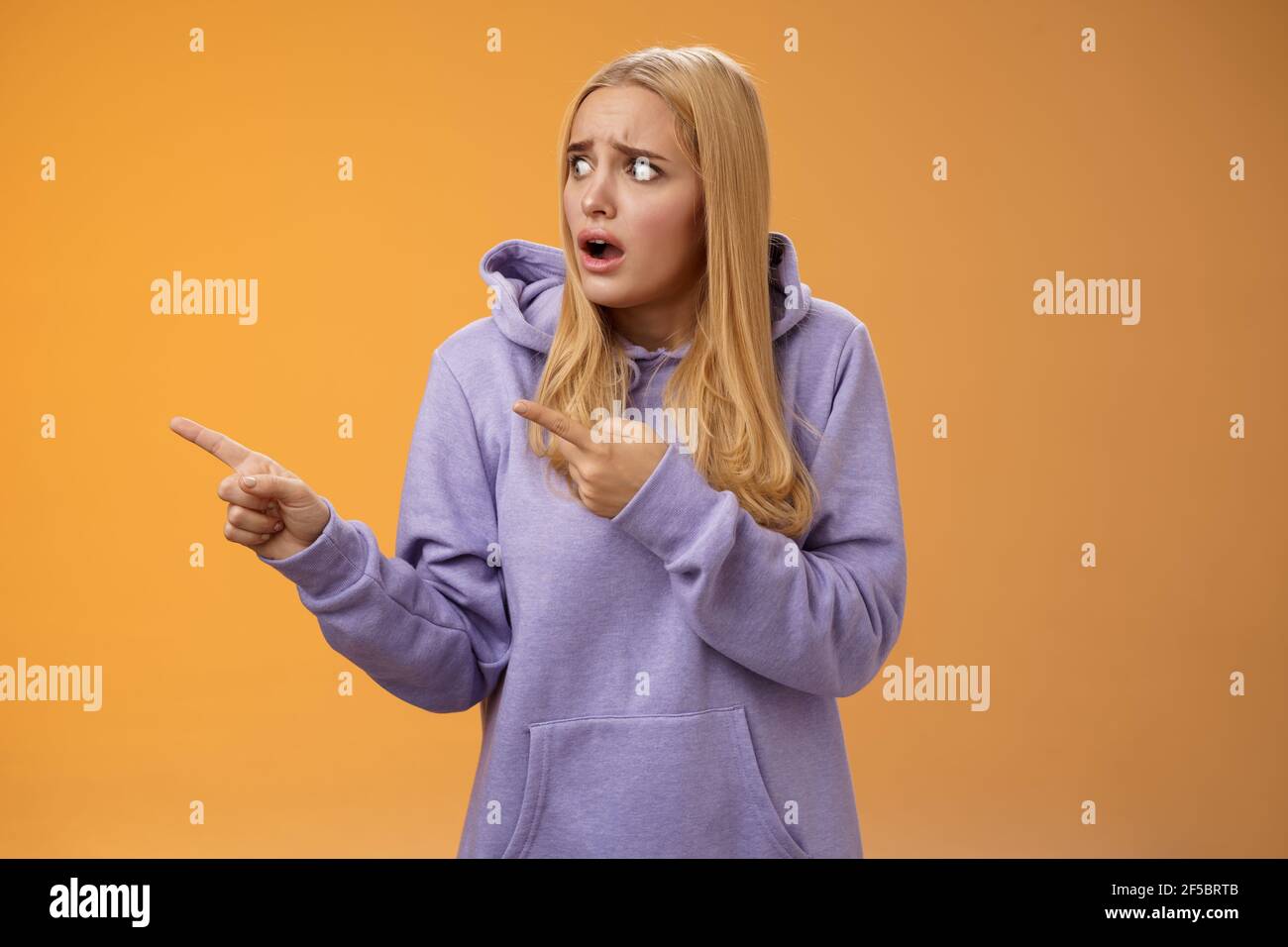 Concerned freak-out panicking funny blond girl gasping pop eyes drop ...