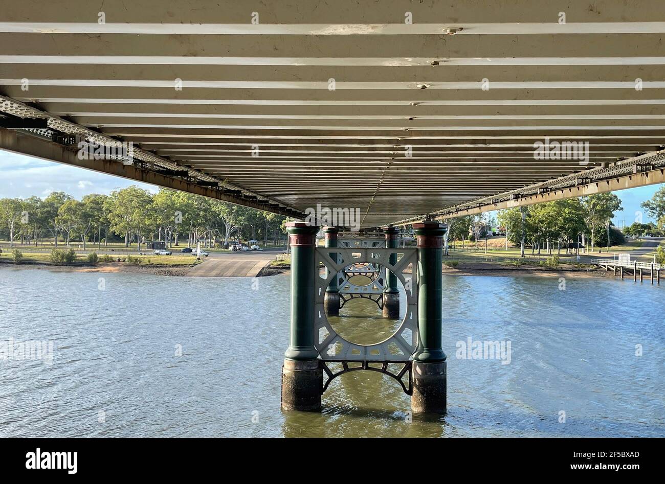 View of the vanishing point underneath the Burnett Bridge, in Bundaberg ...
