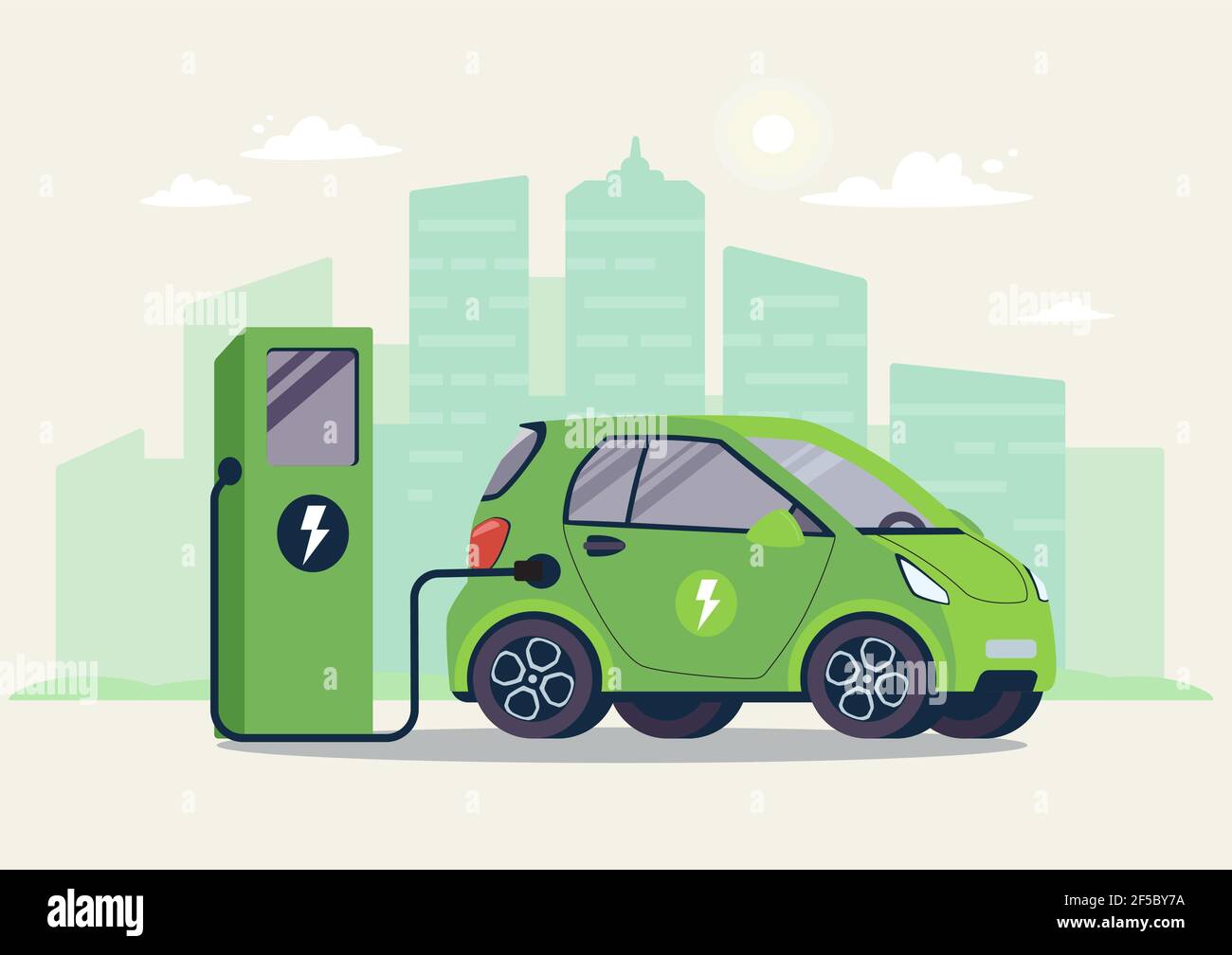 Electric car getting charged station Stock Vector Images - Alamy