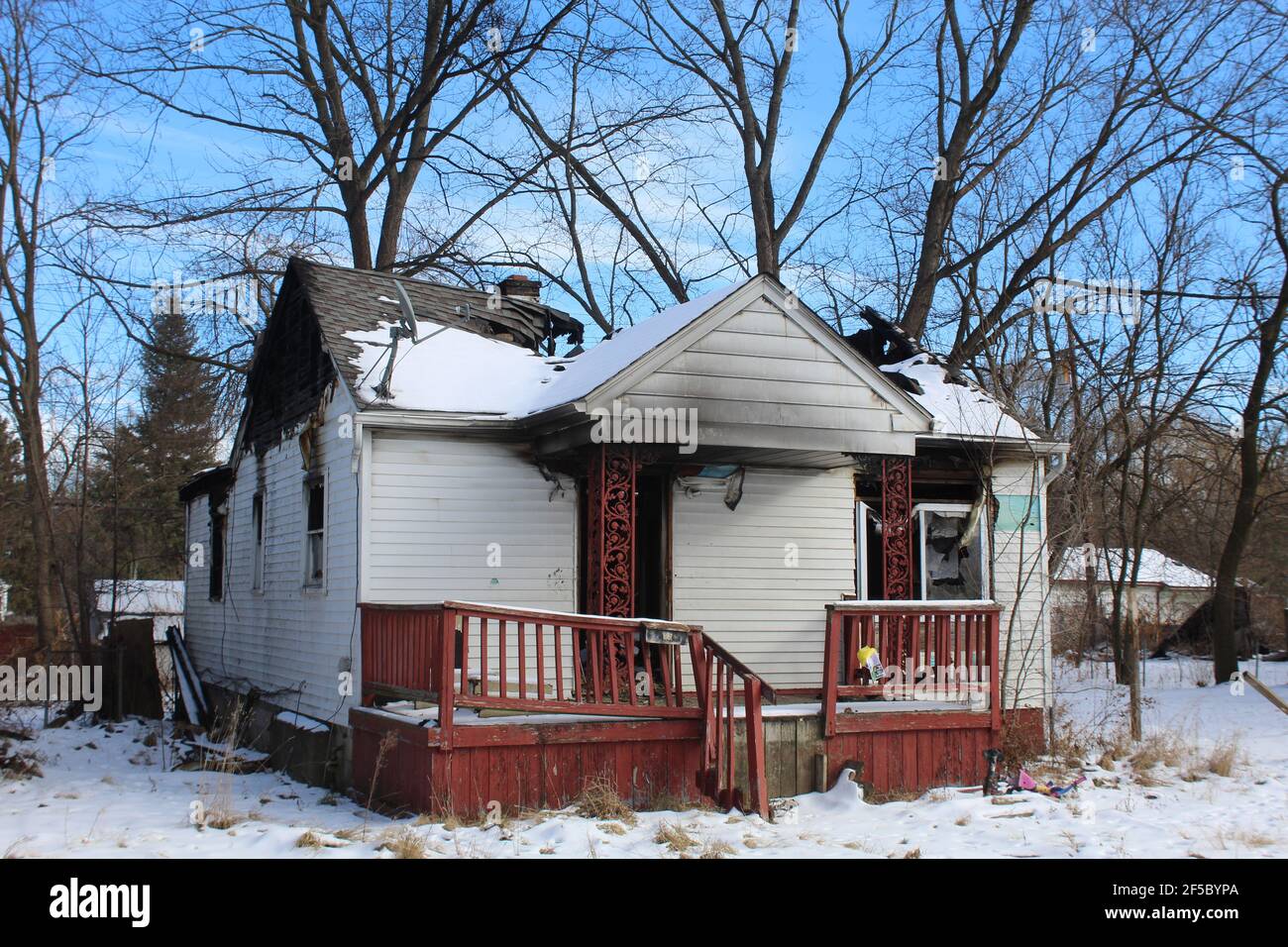 Michigan cottage with collapsed roof during winter in Detroit's ...