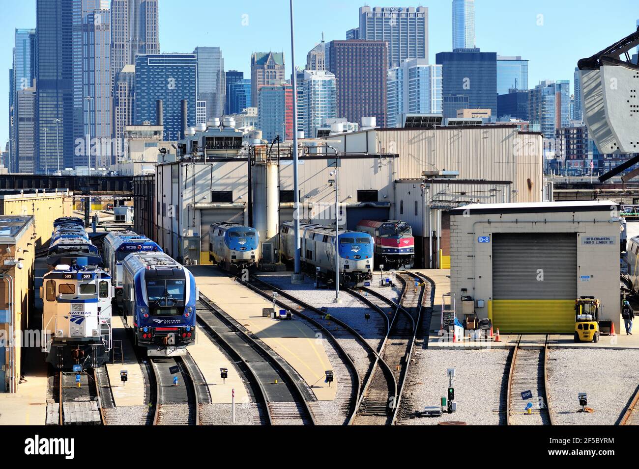 Chicago, Illinois, USA. The Amtrak locomotive facilities just south of ...