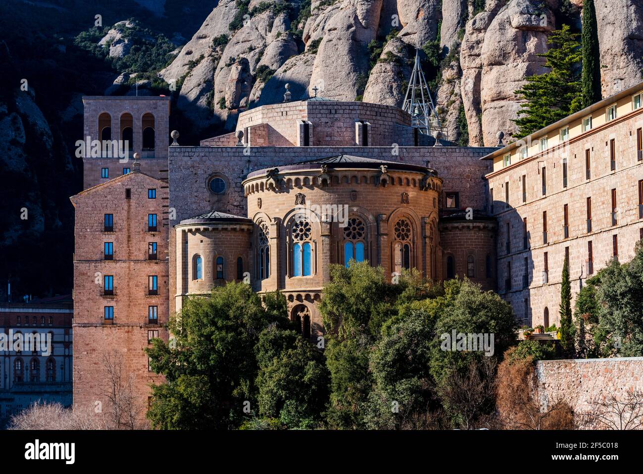 Mountain and basilica of Montserrat, Barcelona, Catalonia, Spain Stock ...