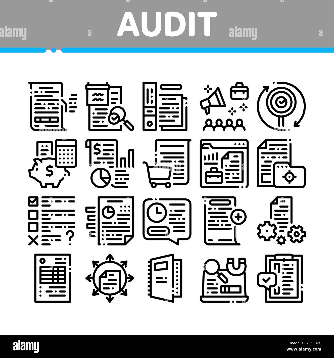 Audit Finance Report Collection Icons Set Vector Stock Vector Image ...