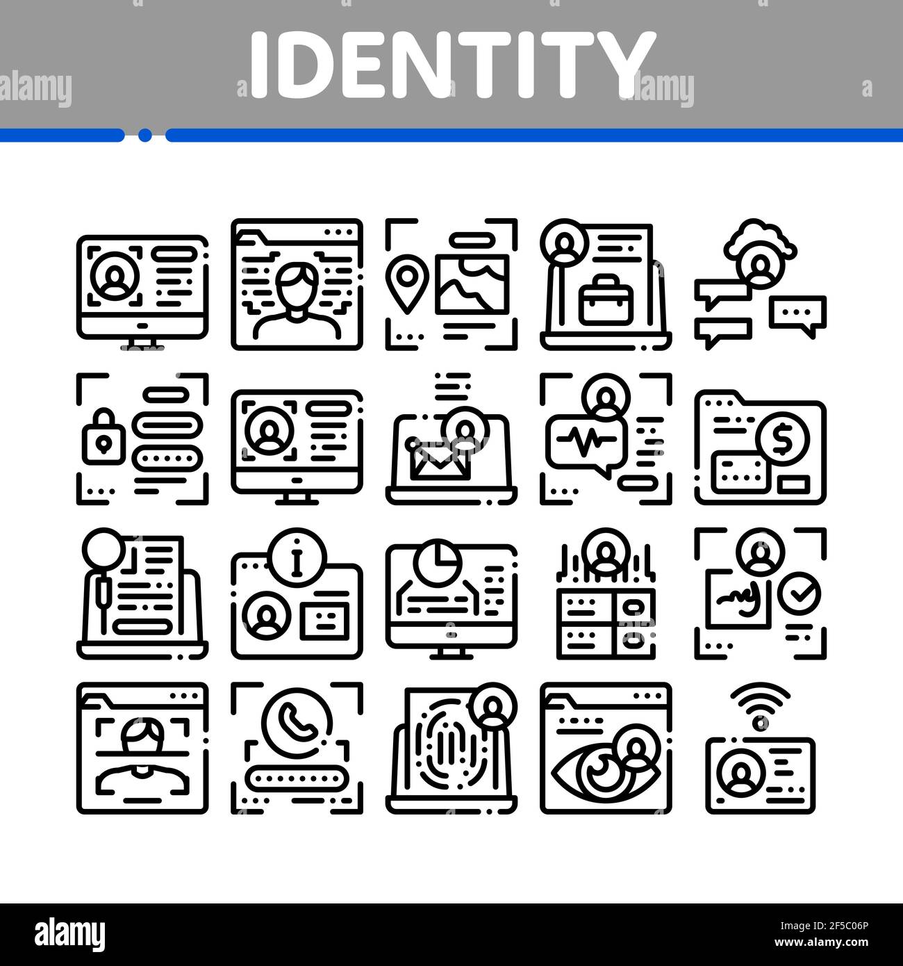 Digital Identity User Collection Icons Set Vector Stock Vector Image ...