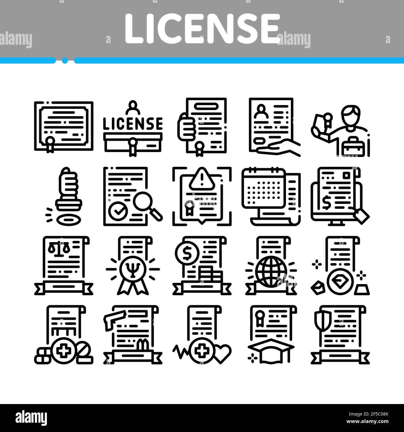 License Certificate Collection Icons Set Vector Illustrations Stock ...